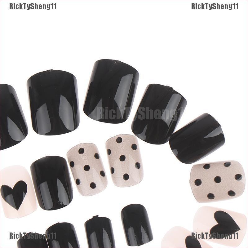 [cod]rts 24pcs French Dark System False Nails Art Acrylic Full Cover