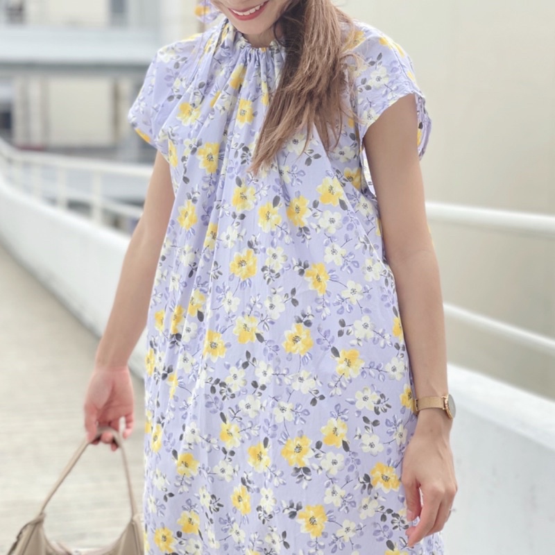 CHAWY พร้อมส่ง biscuit minimal dress C3327 เดรสยาวลายดอกม่วง เดรสม่วง ...