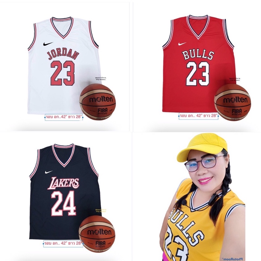 เสื้อบาส ชายหญิง ฟรีไซส์ SMLXL ใส่ได้ ทรงโอเว่อร์ไซส์ตัวใหญ่ (รอบอกยืดได้ถึง 36-42 ยาว 29 ...