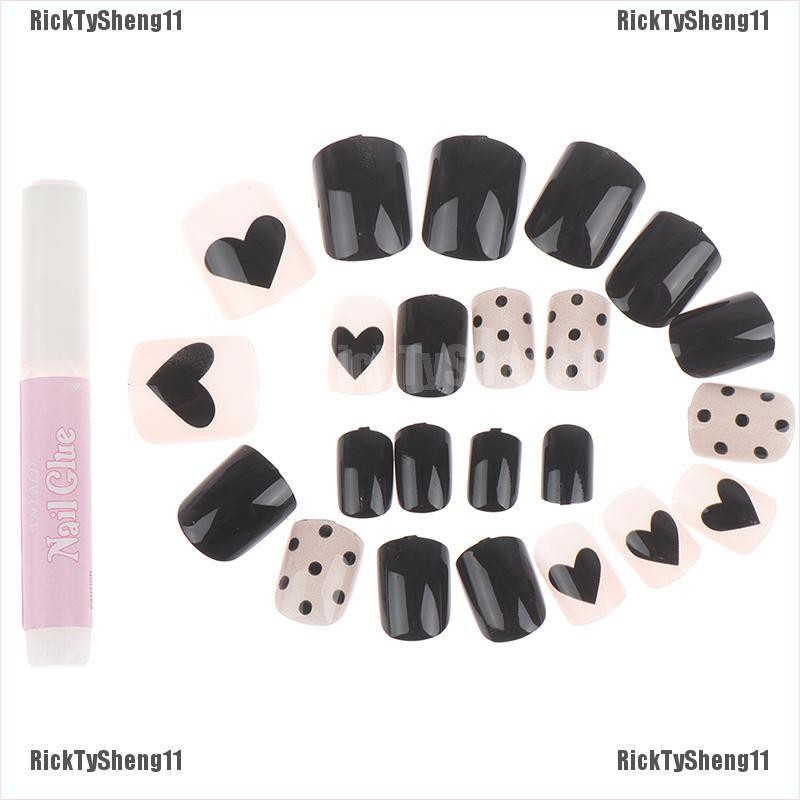 [cod]rts 24pcs French Dark System False Nails Art Acrylic Full Cover