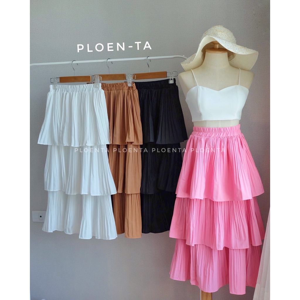 Skirt 3 layer กระโปรง3ชั้นอัดพลีท มี4สี กระโปรงระบายชั้นๆ กระโปรงอัดพลี ...