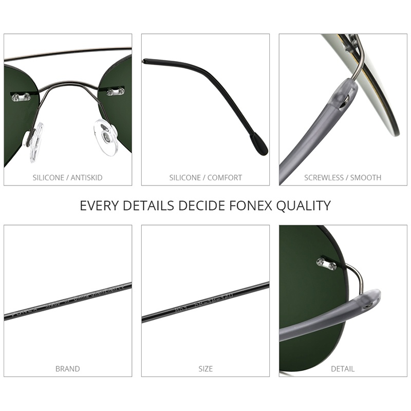 FONEX Titanium Alloy TR90 Rimless Sunglasses Men 2021 New Ultralight ...