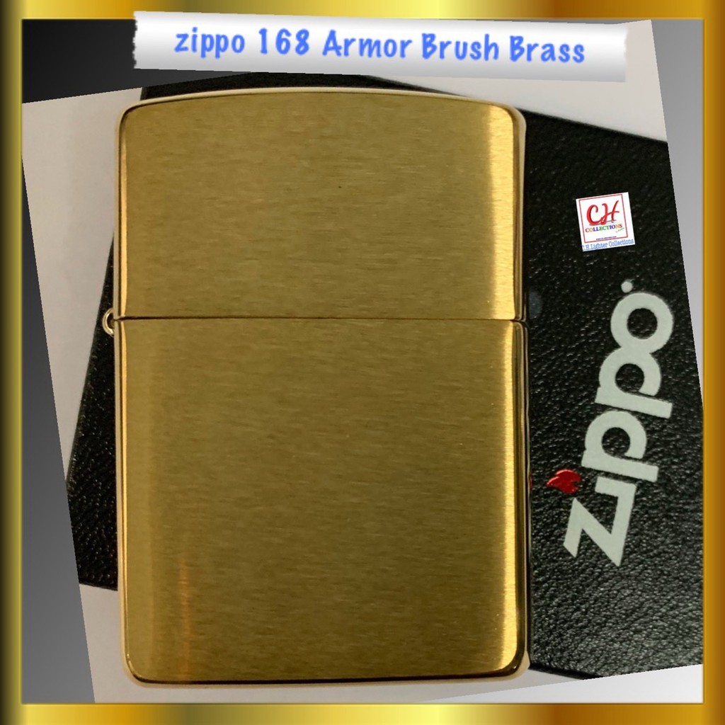 ไฟแช็คZIPPO 168 Armor Brush Brass พร้อมน้ำมันzippo 125 ml แท้นำเข้าจากอเมริกา สินค้าใหม่บรรจุใน ...