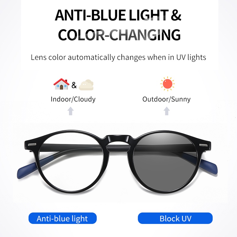 LM New hotochromic Anti Blue Light Glasses Men Gaming Round Blocking ...