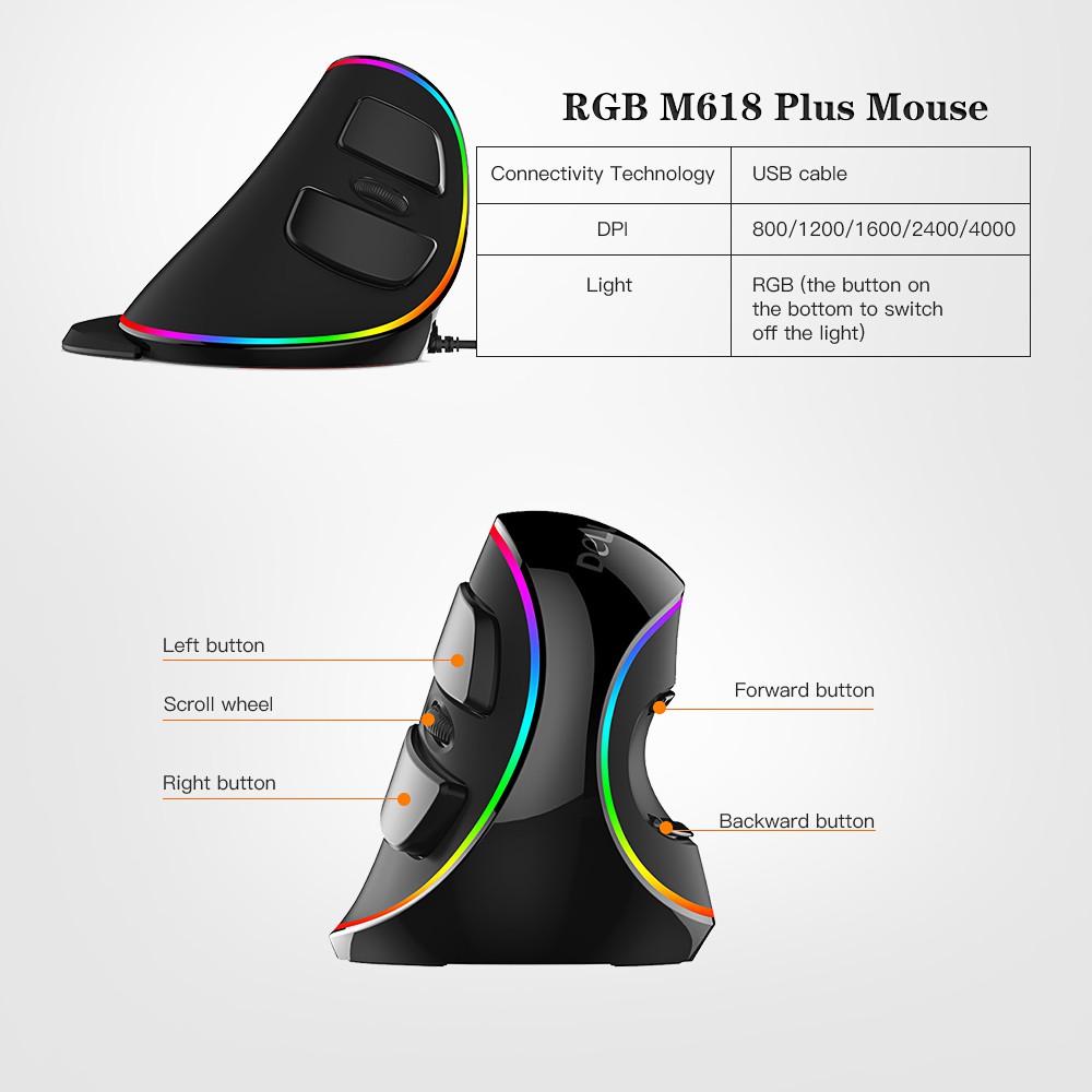 delux m 618 plus rgb เมาส์ออปติคอลแบบใช้สาย 8001200160024004000 dpi 5 levels ergonomic สําหรับ ...