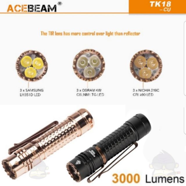 ไฟฉายแรงสูง acebeam TK18 ทองแดง, อลูมิเนียม 3000lumens - monkey_gadget ...