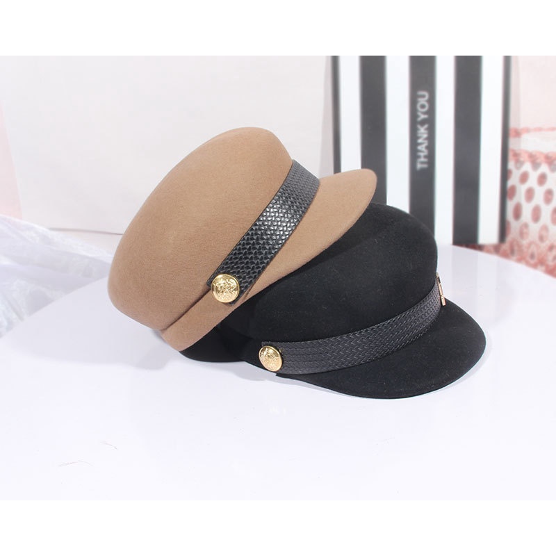 British Retro Octagonal Hat Casual Pure Wool Beret Women Autumn and ...
