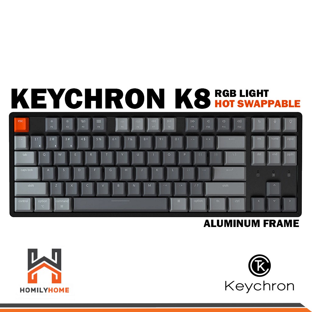 Keychron K8 Hotswappable (Key ENG) Mechanical Keyboard RGB TKL Aluminum ...