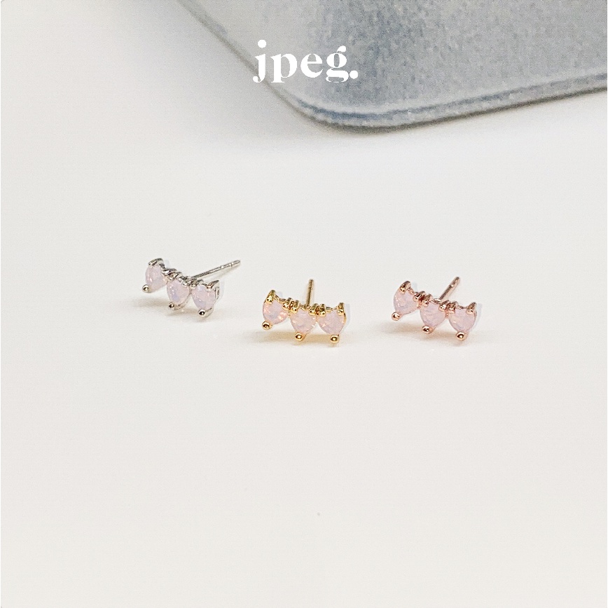 opal pink - triple heart earring (Brass) | Shopee Thailand