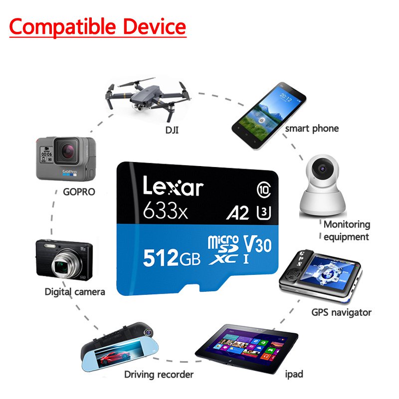 drone memory card Lexar micro sd memory card 512gb 633x UHS-I 32gb 64gb ...