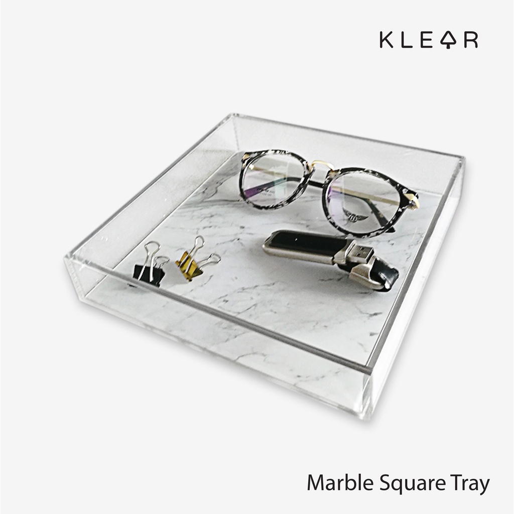 KlearObject Marble Square Tray (L) ถาดอะคริลิคใสพื้นลายหินอ่อน ถาดใส่ของ ถาดเอนกประสงค์ ถาดวาง ...
