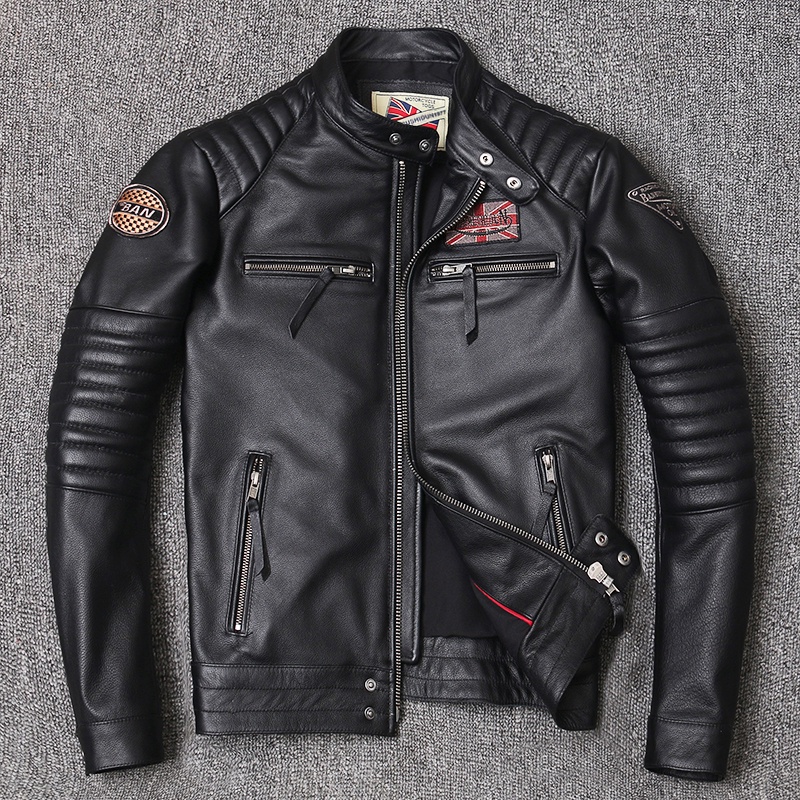 Motorcycle Genuine Leather Jacket for Men Style Biker Jackets Slim ...