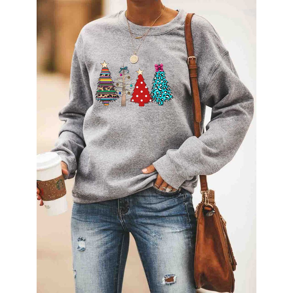 Christmas Hot Style Womens Bottoming Sweater Four Christmas Tree Print