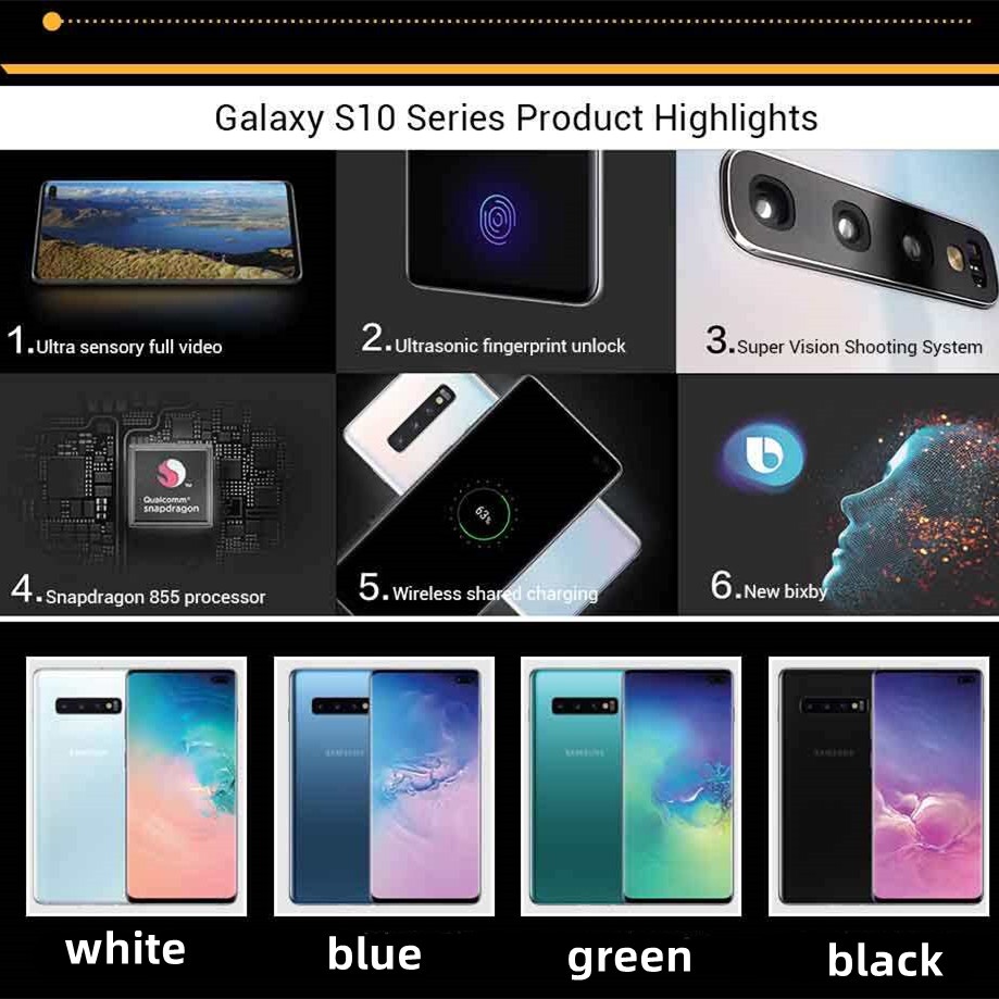 สำหรับ Samsung Galaxy S10 Galaxy S10 Plus G975U รุ่นโทรศัพท์มือถือ 6.4 8GB RAM 128GB ROM ...