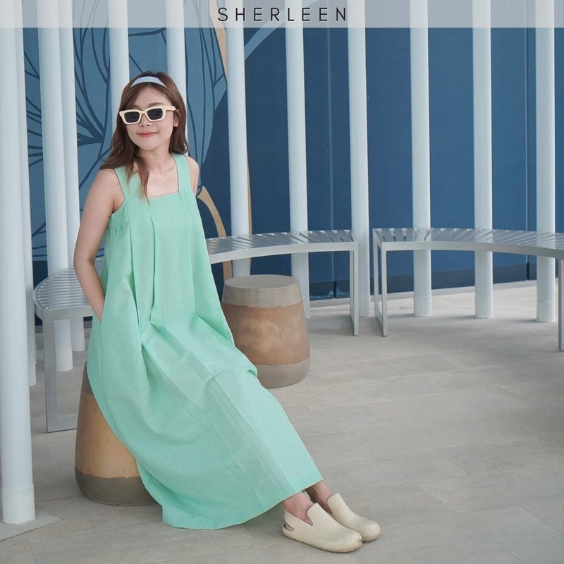 ชุดเดรสผ้าลินิน Yugi Linen maxidress ผ้าลินินญี่ปุ่น จับจีบทั้งตัว ...