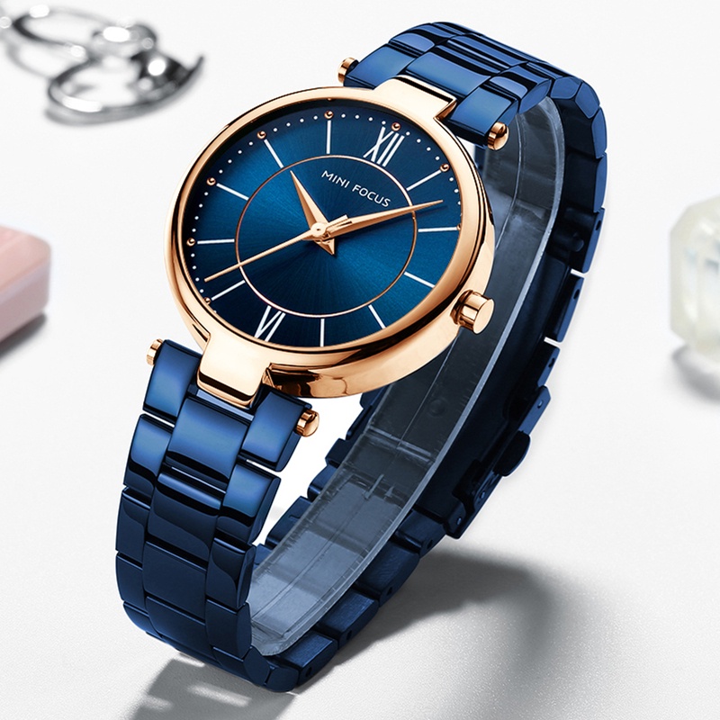 MINI FOCUS Women Watches Waterproof Blue Stainless Steel Brand Luxury ...
