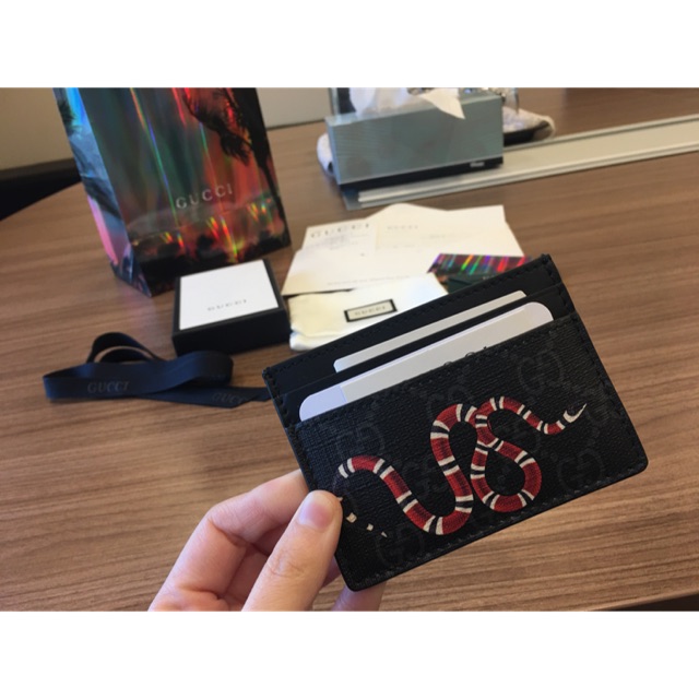 New Gucci Bestiary Snake-Print GG Supreme Card Case - pp.studio17 ...