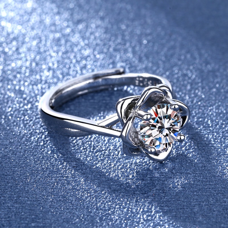 Butch แหวนเงินสเตอร์ลิง 925 ประดับเพชร ลายดอกไม้ ปรับขนาดได้ แฟชั่น ...