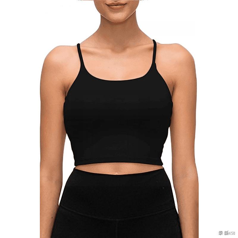 Women Padded Sports Bra Fitness Workout Running Shirts Yoga Tank Top Longline Cami Tank Top with ...
