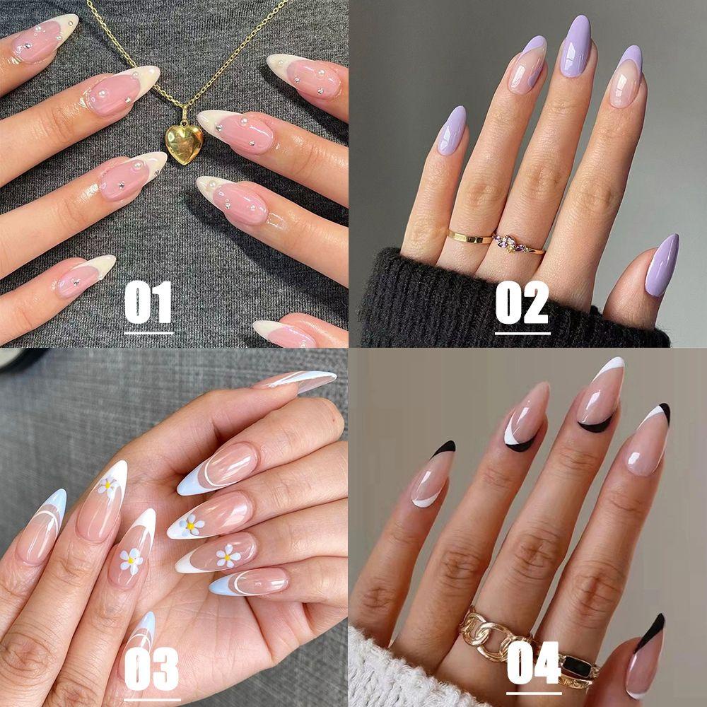EMILEE 24pcsBox Press On Nails Almond False Nails Artificial Nail Tips ...