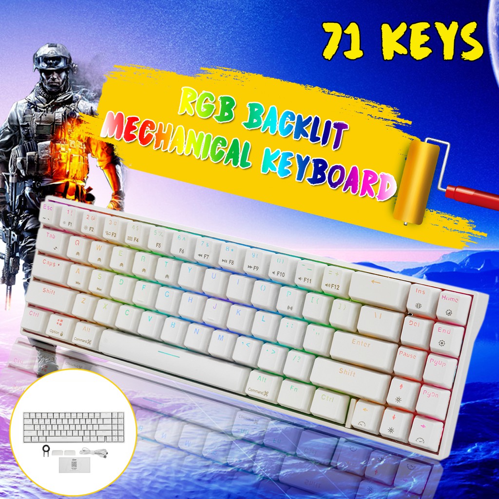 RK71 Wireless Keyboard Dual Mode 71 Keys bluetooth 3.0 + USB Wired RGB ...