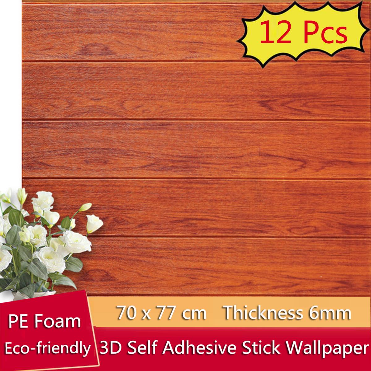 12 PCS/Set 70X70cm PE Foam Wallpaper Wood/Brick Pattern 3D self ...