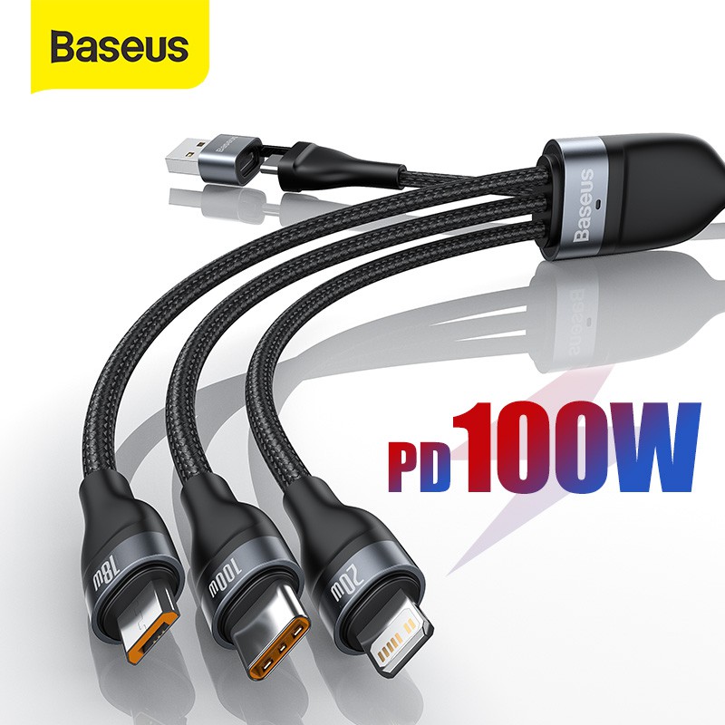 Baseus 3 In 2 สายชาร์จ Usb 100W Fast Charge Data Cable USB to MLC ...