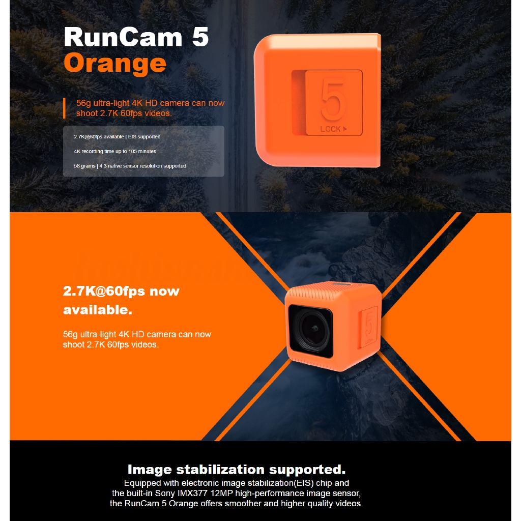 Fashion♥ RunCam 5 Orange 12MP 4:3 145°FOV 56g Ultra-light 4K HD FPV ...