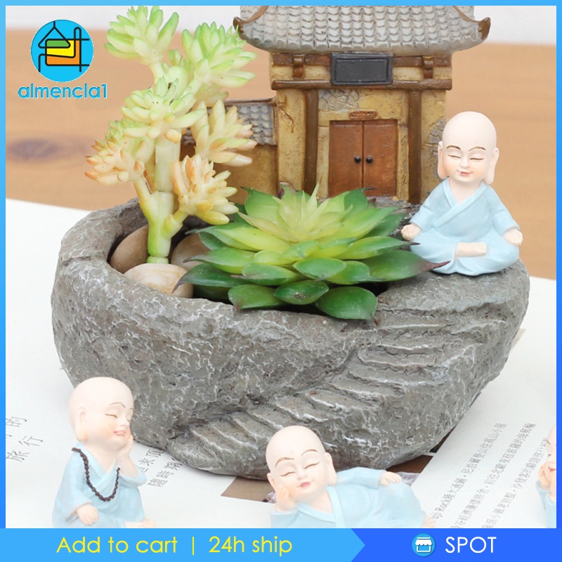 ALM1-9] Buddhist Temple Resin Flower Pot Cute Succulent Planter Pots ...