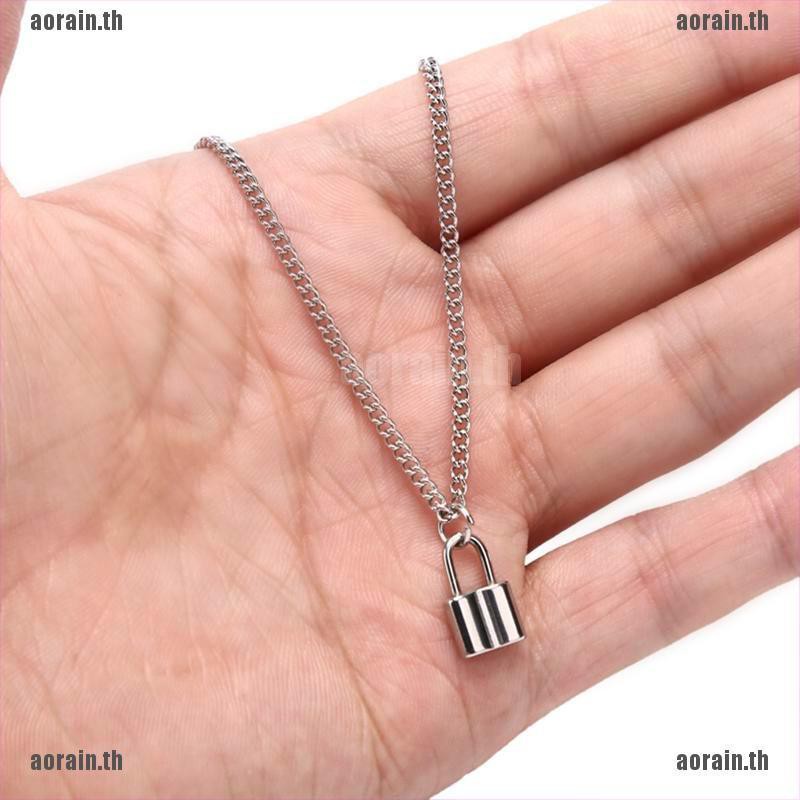 AG Silver Stainless Steel Lock Pendant Necklace Padlock Charms Chain ...