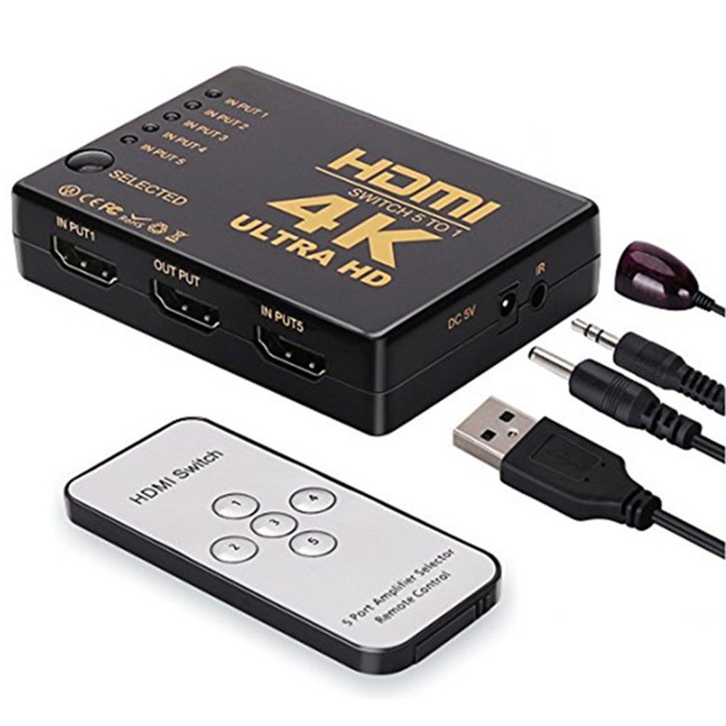 1080p 5 Port 4K HDMI Switch Switcher Selector Splitter Hub+IR Remote ...