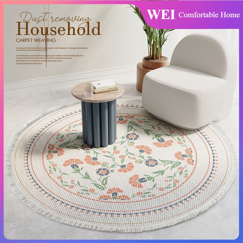Machine Washable Floor MatNordic Cotton Linen Retro round Carpet ...