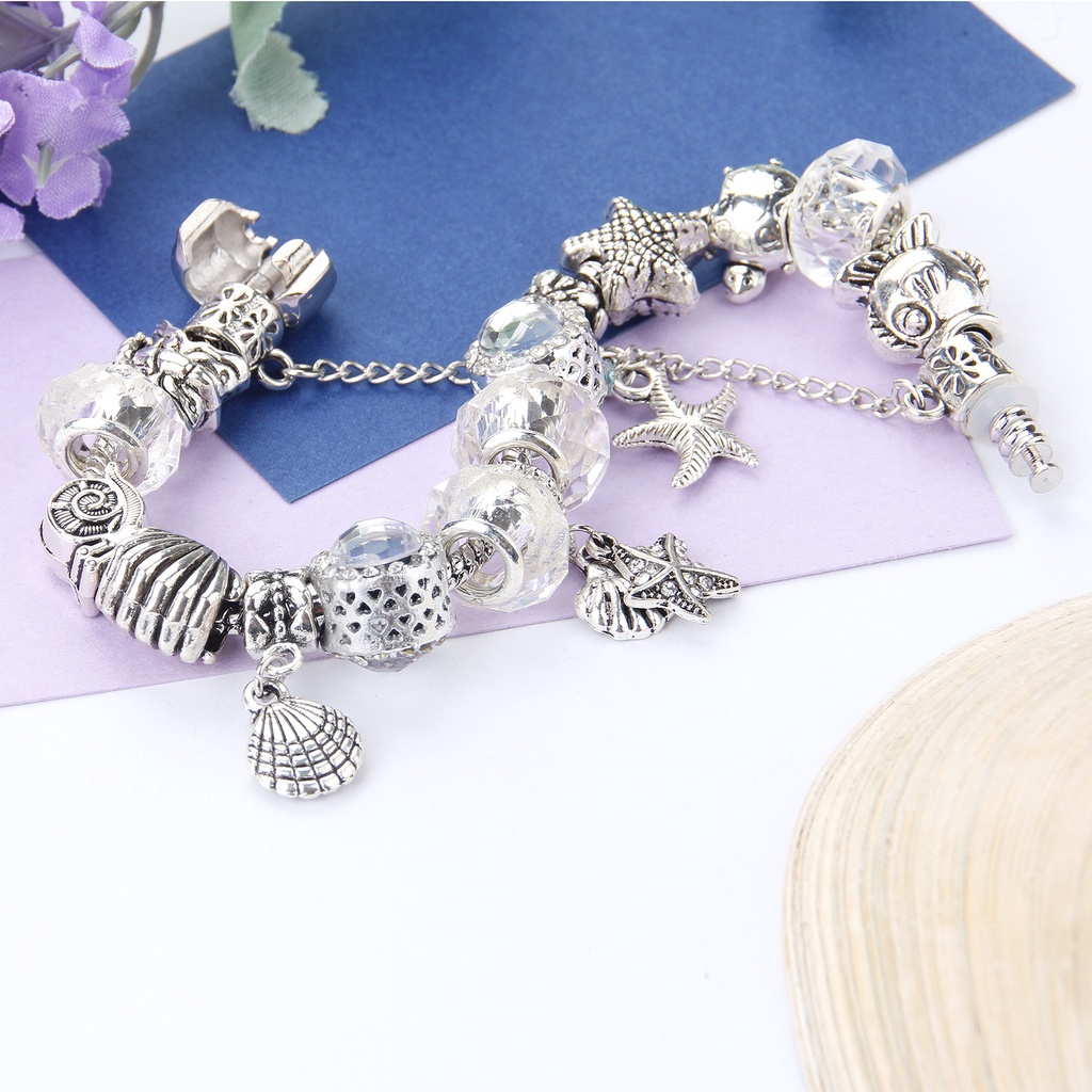 สร้อยข้อมือลูกปัดคริสตัล รูปเต่า ปลาดาว สีขาว สไตล์ยุโรป อเมริกัน ยอดนิยม DIY 2022 S925 ...