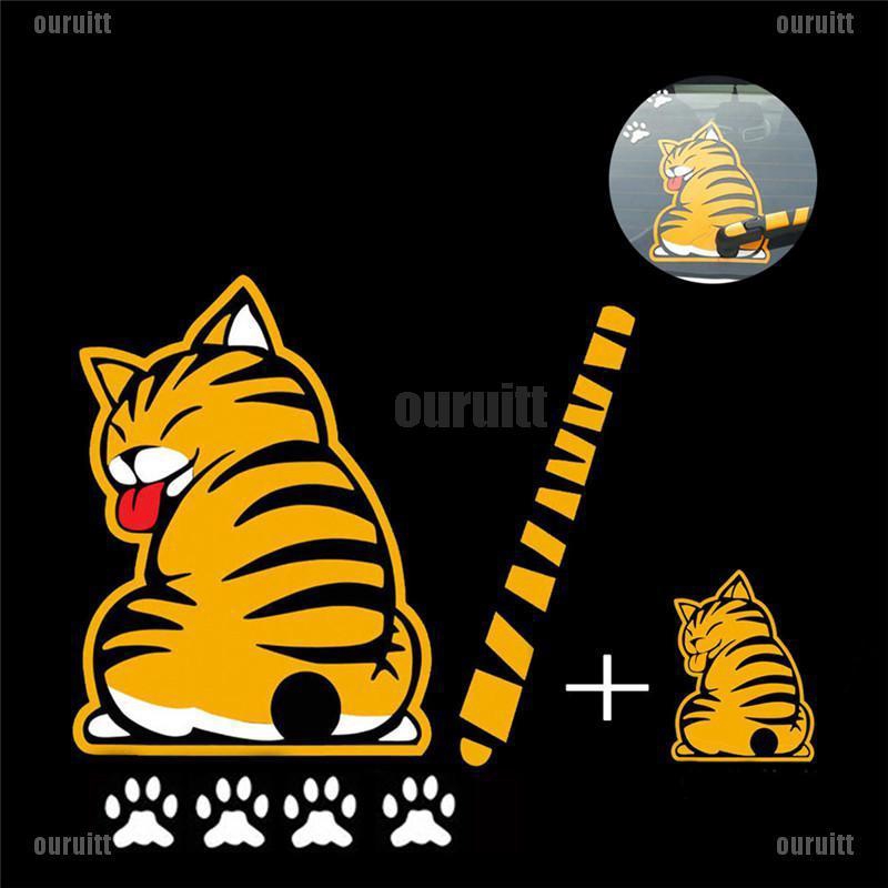 Calmconstant Funny Cat Moving Tail Stickers Window Wiper Decals Rear ...