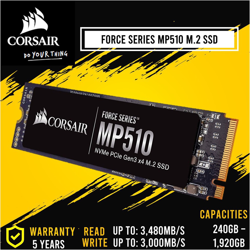 240GB / 480GB / 960GB SSD (เอสเอสดี) CORSAIR MP510 PCIe/NVMe M.2 2280 ...