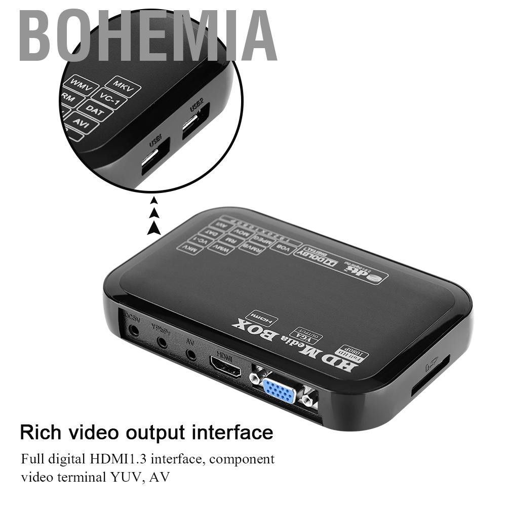 Bohemia 1080P Full HD Mini Video Media Player Box USB MMC RMVB MP3 MP4 ...