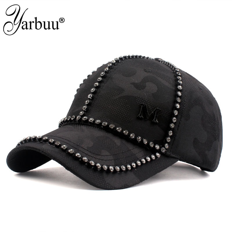 YARBUUBaseball caps new fashion style womens rhinestone hat letter M ...