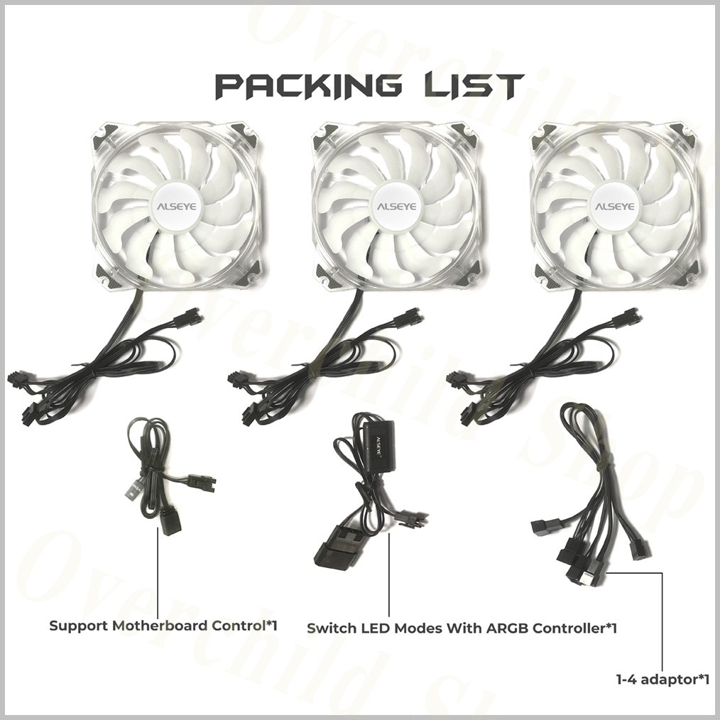 ชุดพัดลมใส LED 3ชิ้น(12cm.) รองรับ ARGB และ ปุ่มควบคุมแสงไฟ ALSEYE M120 ...
