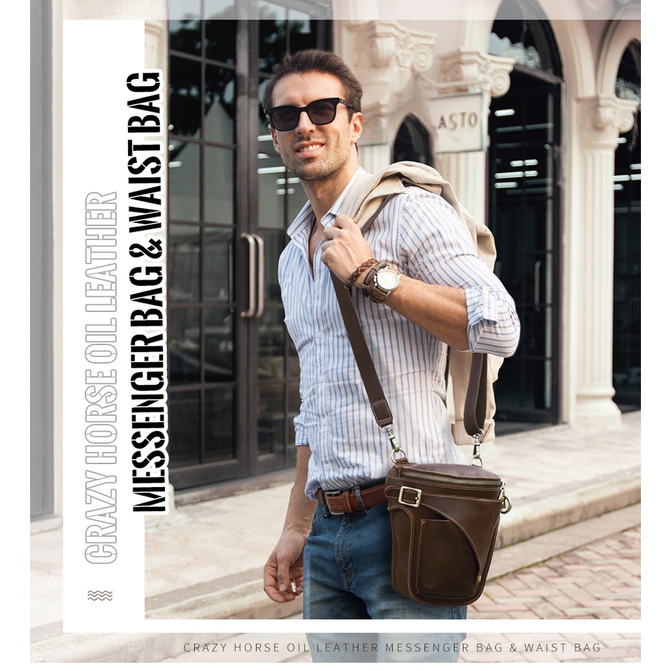 BVintage Genuine Leather Male Shoulder Messager Crossbody Waist Bag ...