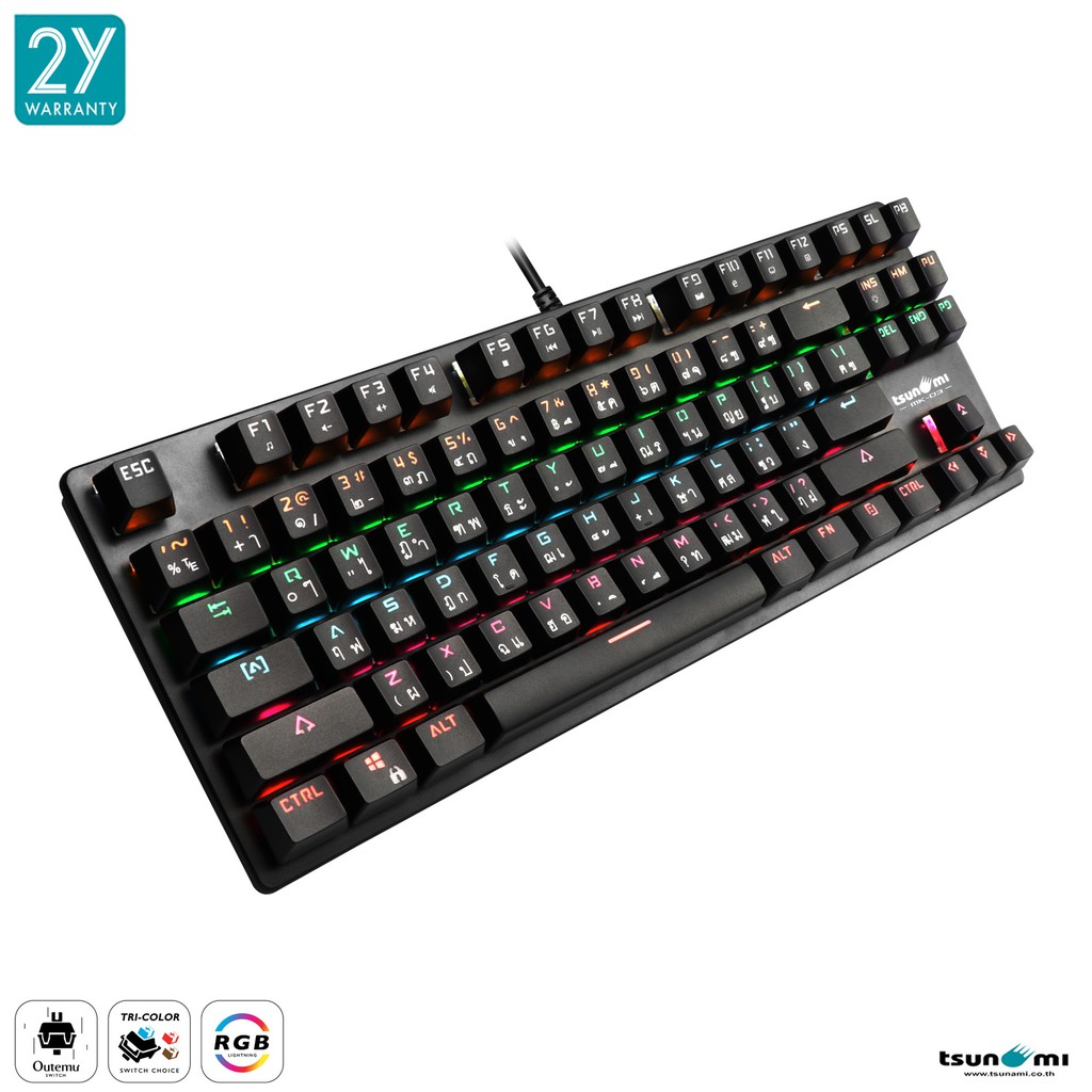 คีย์บอร์ดเกมมิ่ง Tsunami Outemu MK-03 87 Keys TKL Mechanical gaming ...