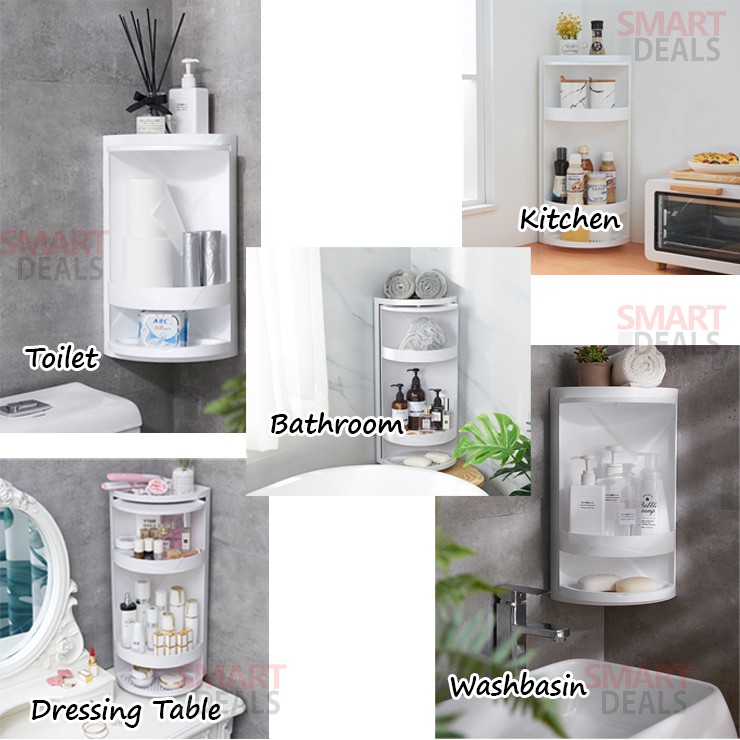 360 Degree Rotating 3 Layers Corner Rack 360 Bathroom Kitchen Shelf ...