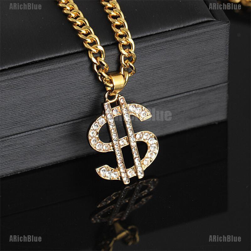 ARichBlue Gold Plated Crystal Dollar Sign Pendant Necklace Gangster ...