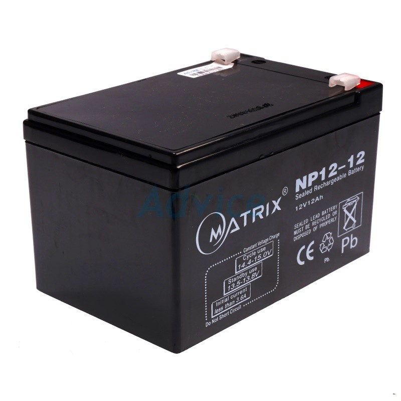 แบตเตอรี่เครื่องสำรองไฟ UPS Battery 12Ah 12V Matrix (ประกัน 1 ปี ...