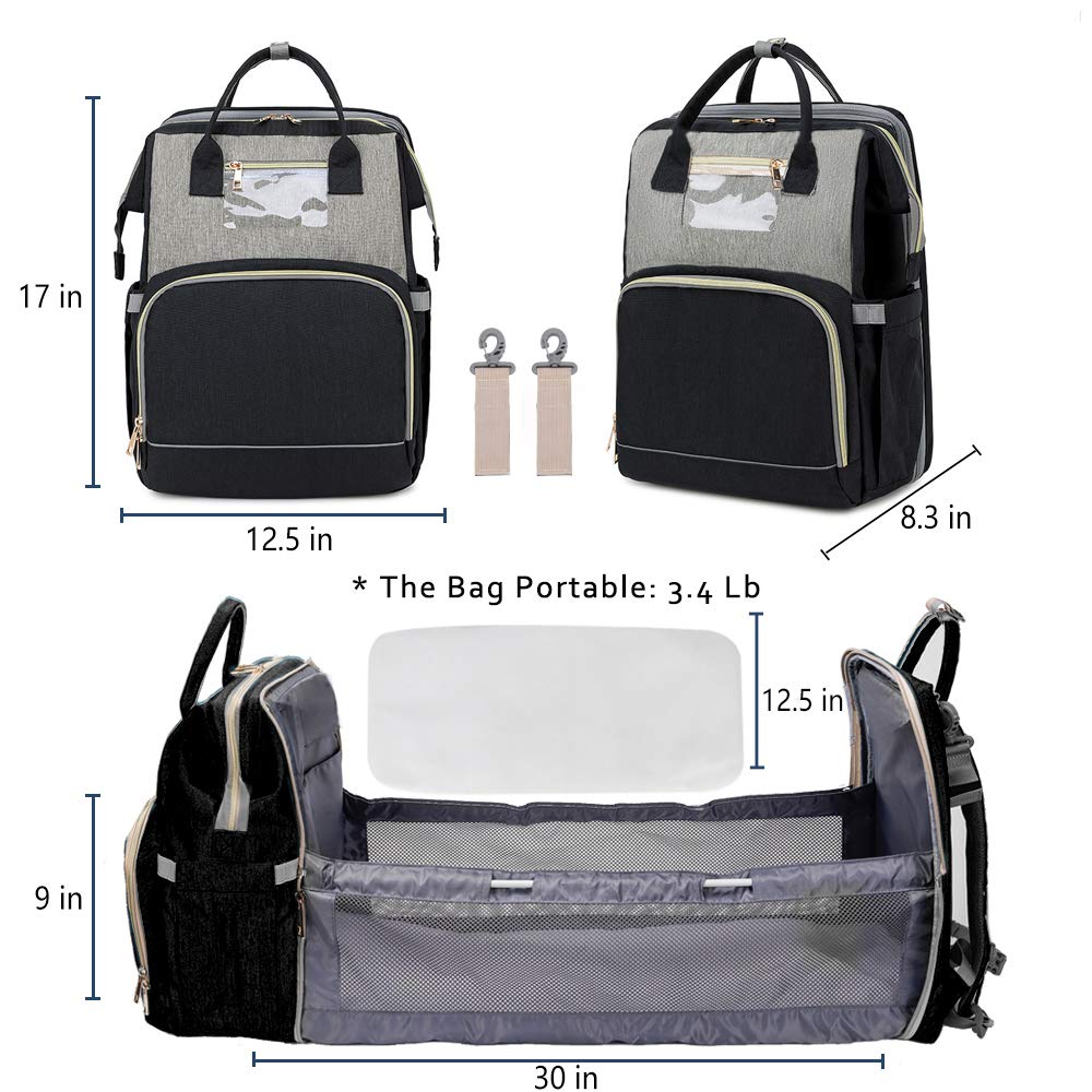 3 in 1 Travel Bassinet Foldable Baby Bed, Diaper Bag Backpack Changing ...