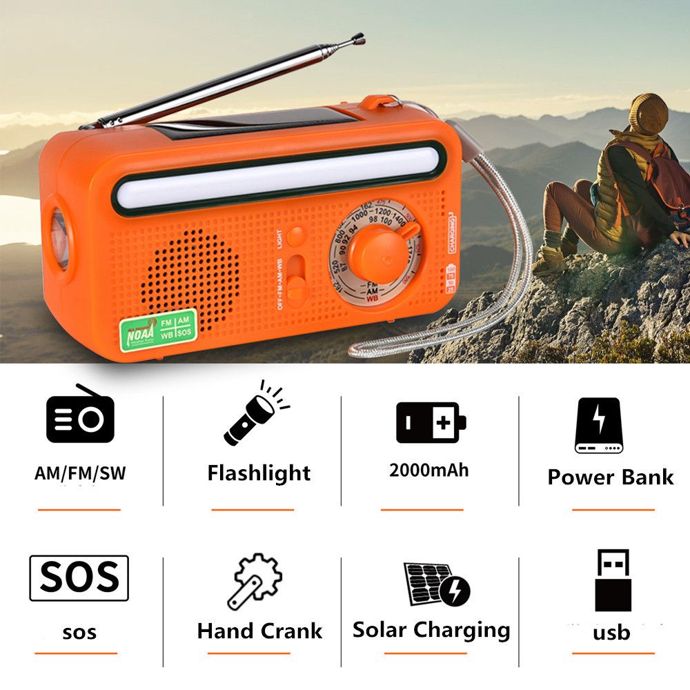 Portable Solar Panel Hand Crank Radio USB Mobile Phone Charging Camping ...