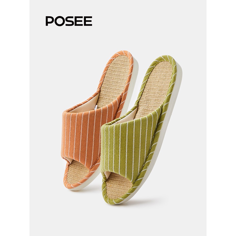 POSEE รองเท้าสลิปเปอร์ผ้าลินิน กันลื่น สำหรับใส่ในบ้าน PS0472-N ...