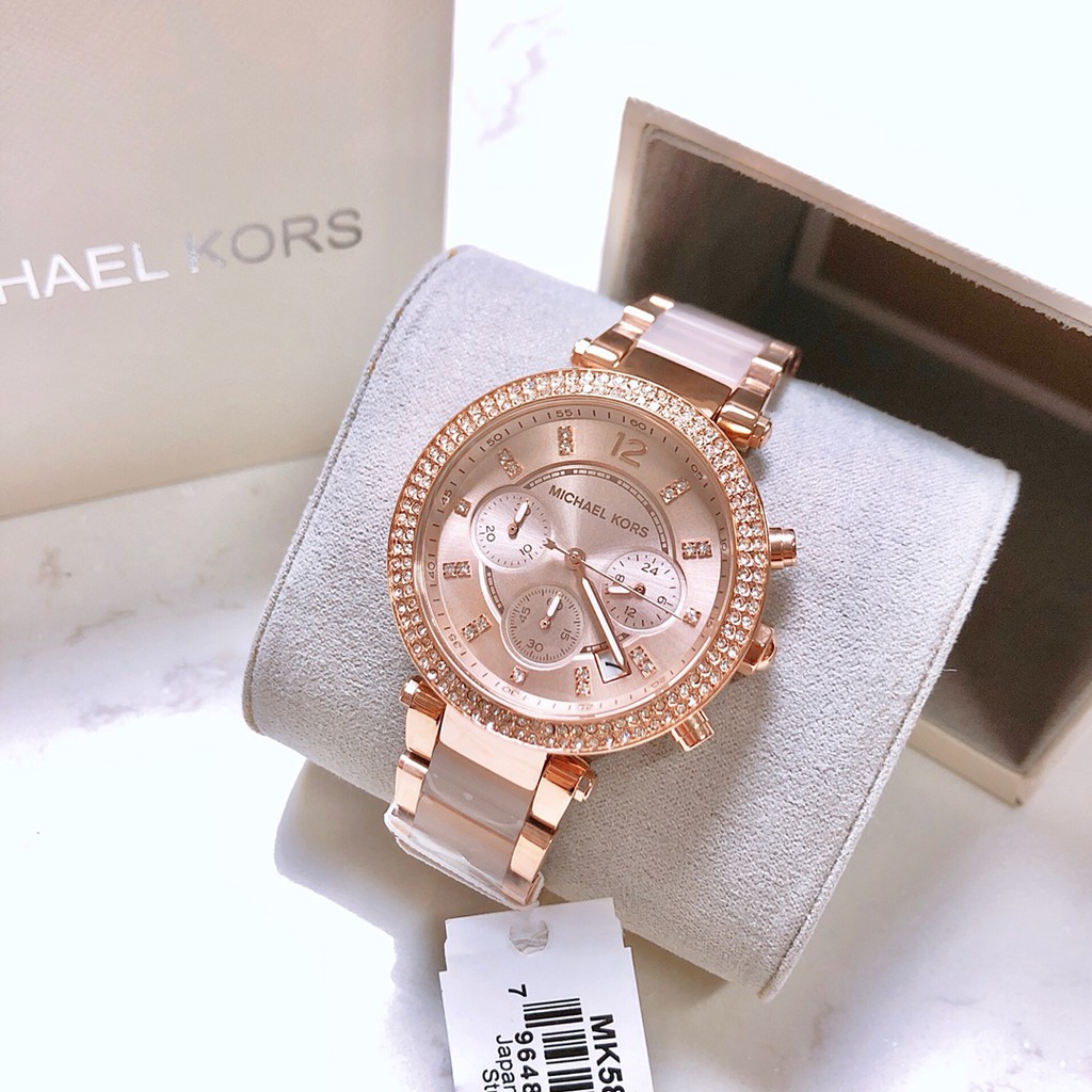 นาฬิกาไมเคิลคอร์ Michael Kors MK5896 Parker Blush Dial Ladies Watch ...