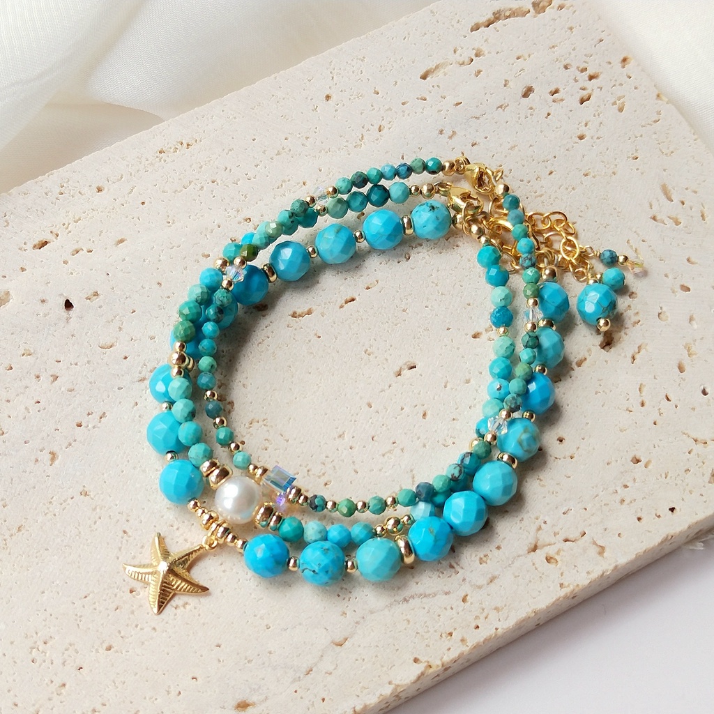 000 คนดูLii Ji Turquoise Beads 14K Gold Filled Bracelet Natural Stone ...