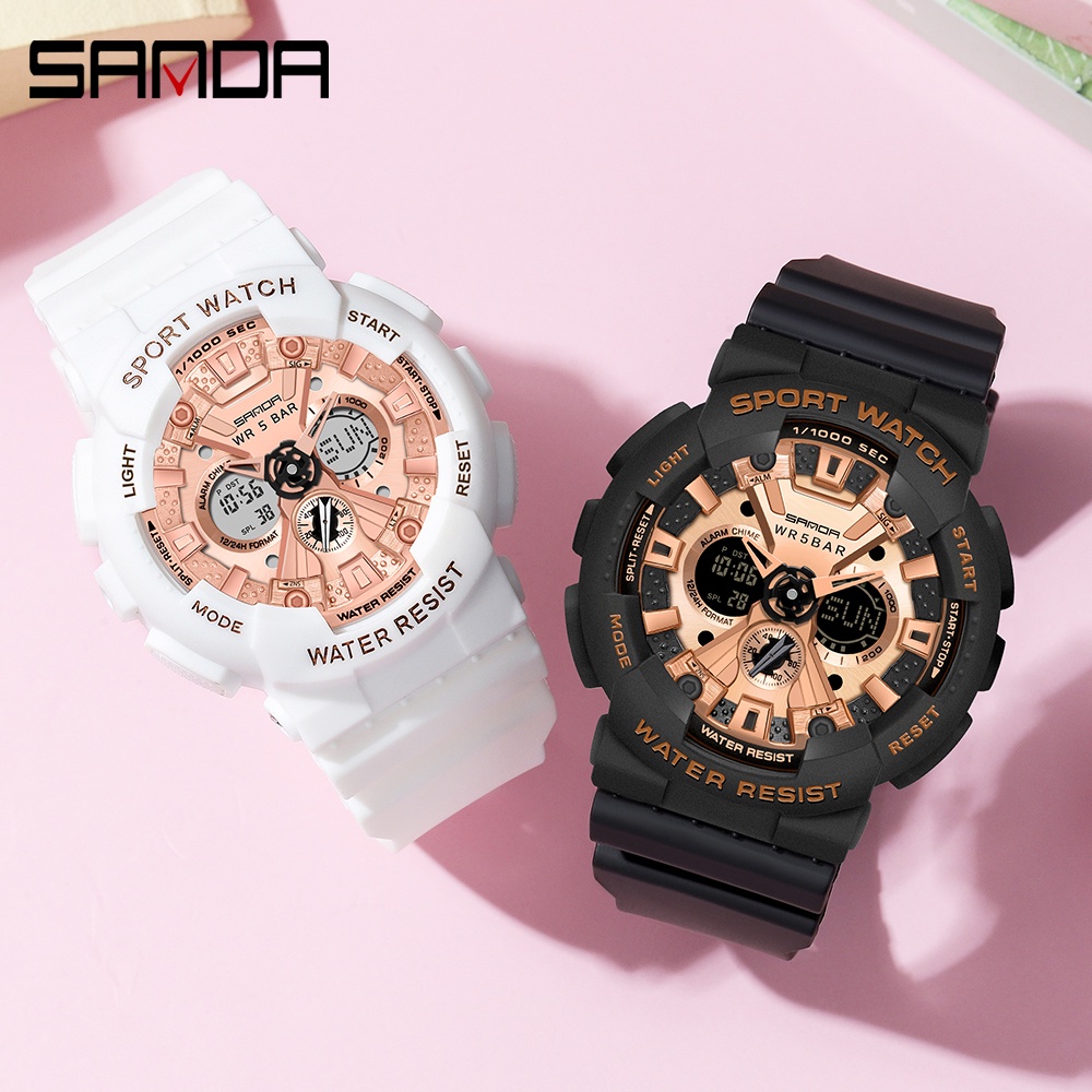 SANDA Women Men Watch Sports Dual Display 50M Waterproof Wrist Watch ...