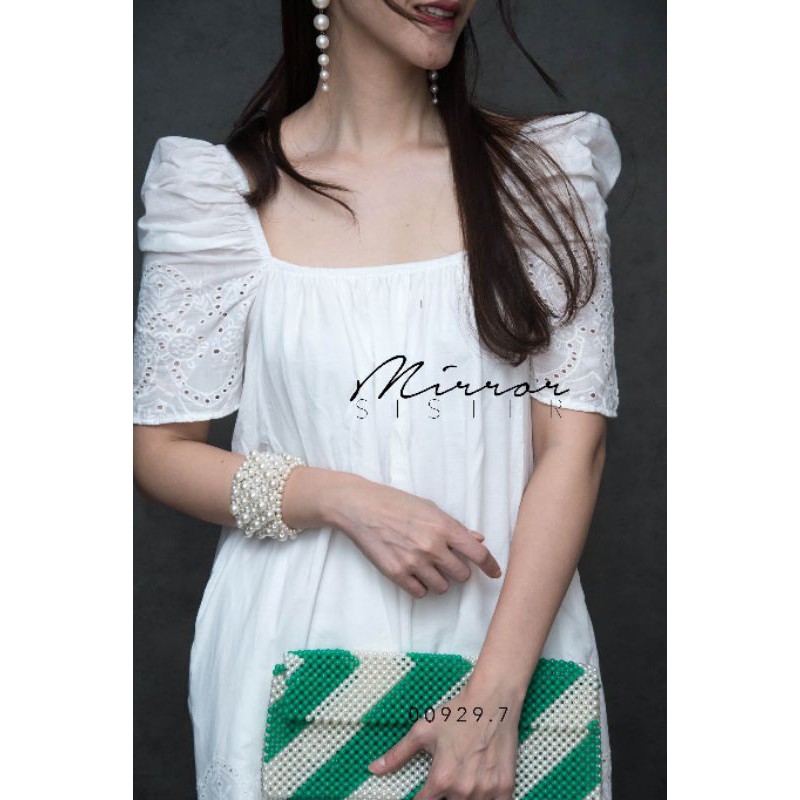 ️Mirrorsister 00929.7 เดรสสั้นช่วงไหล่สมอค มินิเดรส ชุดไปเที่ยว ชุดไปทะเล เดรสออกงาน เดรสลูกไม้ ...